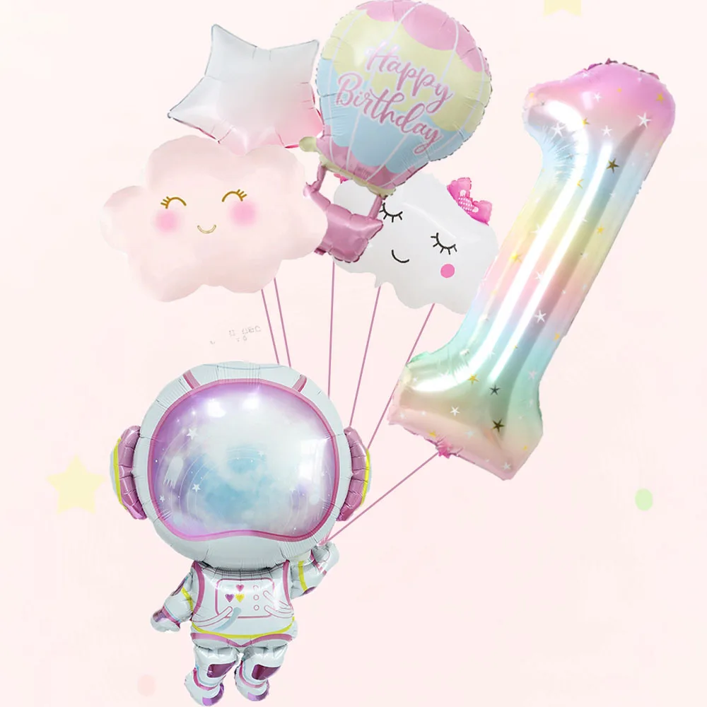 Pink Astronaut Hot Air Balloon Cloud Digital Balloon Set, Suitable for ...
