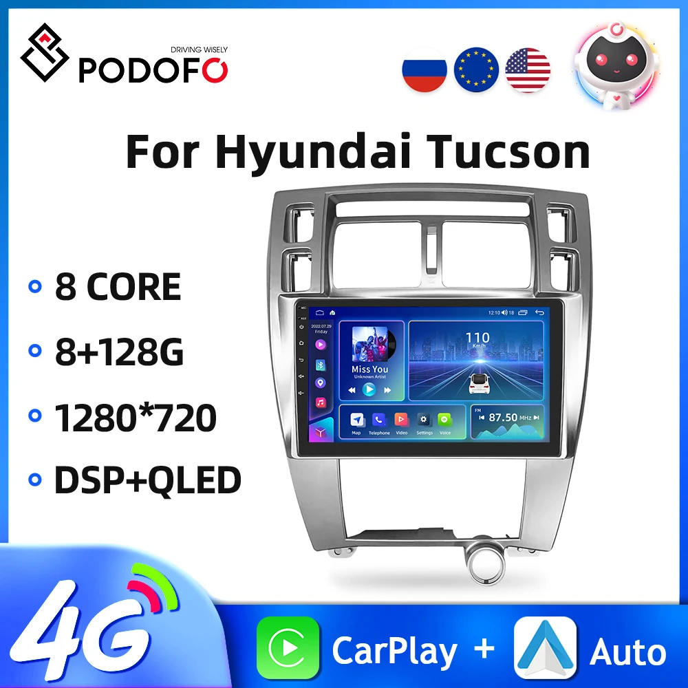 Hyundai Tucson için Android 2Din araba radyo 2006 2013 araba multimedya ...