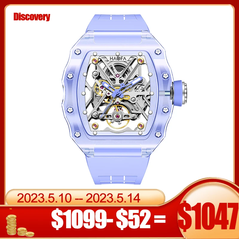 Haofa คริสตัล Mechanical นาฬิกาผู้ชาย Luxury Transparent Skeleton ...