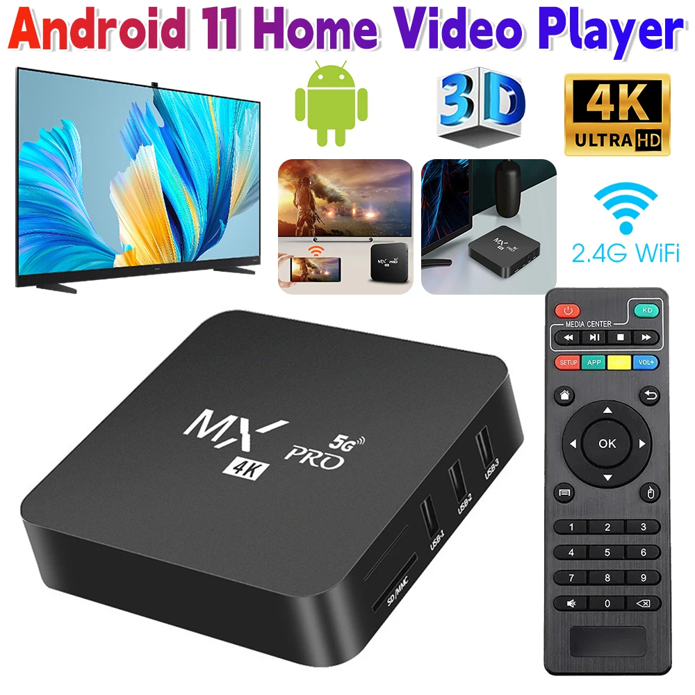 MXPRO Android 10.0 TV Box 2.4G+5G Dual WIFI 1GB+8GB Set-top Box Support ...