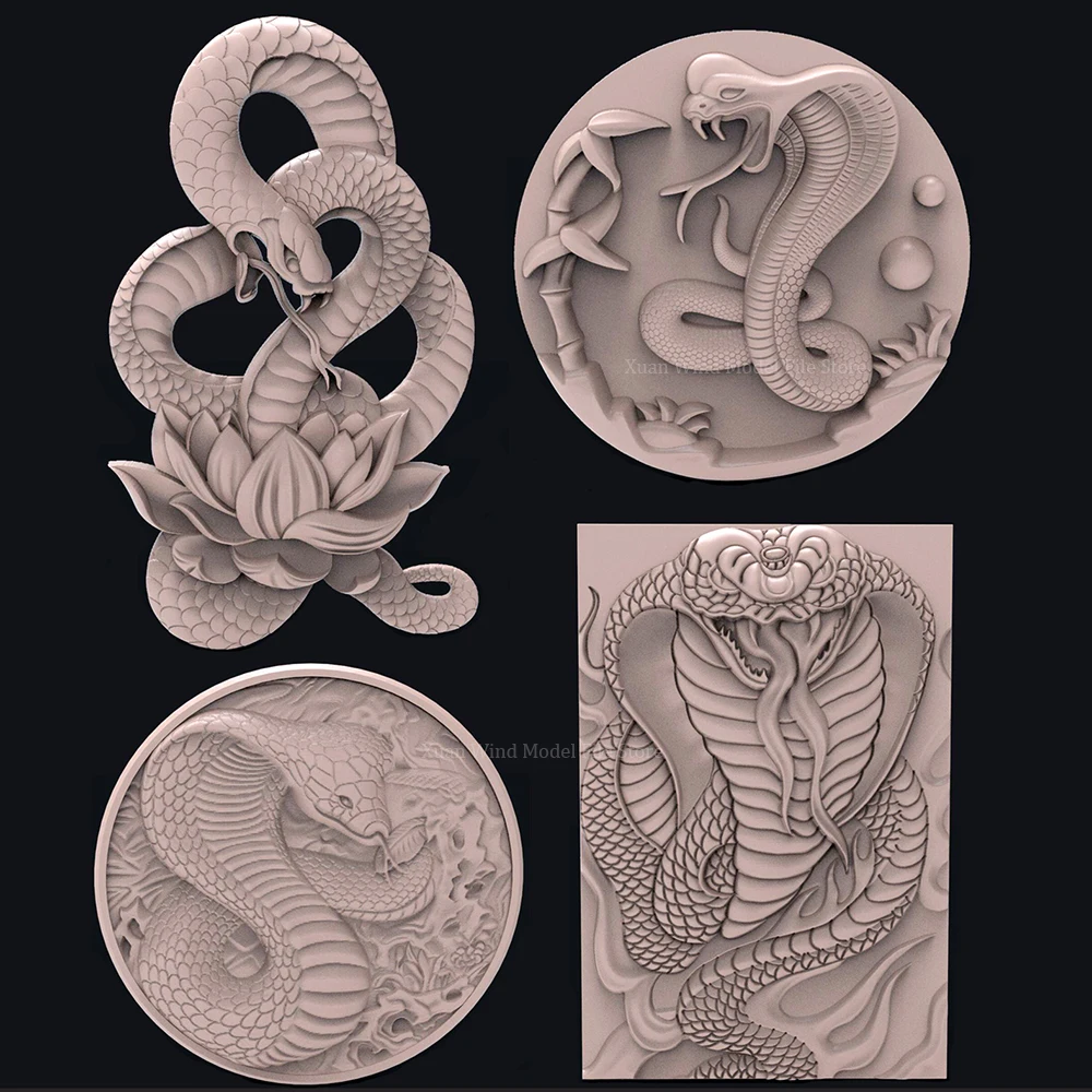 4PCS-Snake-3D-Model-Relief-in-STL-Format-for-CNC-Router-Carving ...