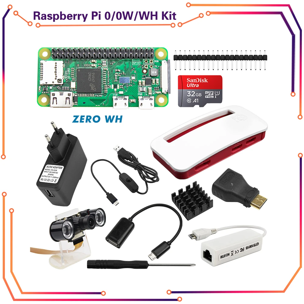 Raspberry-Pi-Zero-Zero-W-Zero-WH-Kit-ABS-Case-Camera-RJ45-Power-Adapter ...