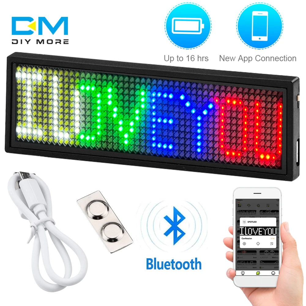 LED Name Tag Mini Digital DIY Programmable Rechargeable Scrolling ...