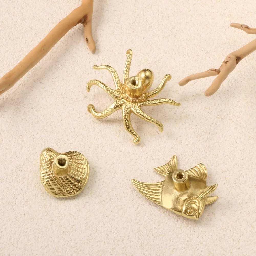 Octopus Gold Color Shell Fish Brass Handle Retro Luxury Cabinet Door ...