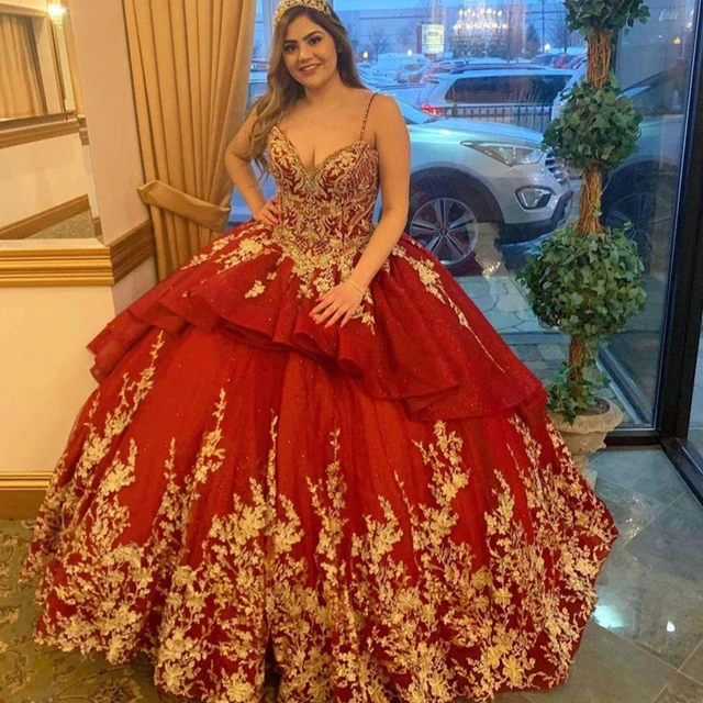 Red And Gold Lace Dress
