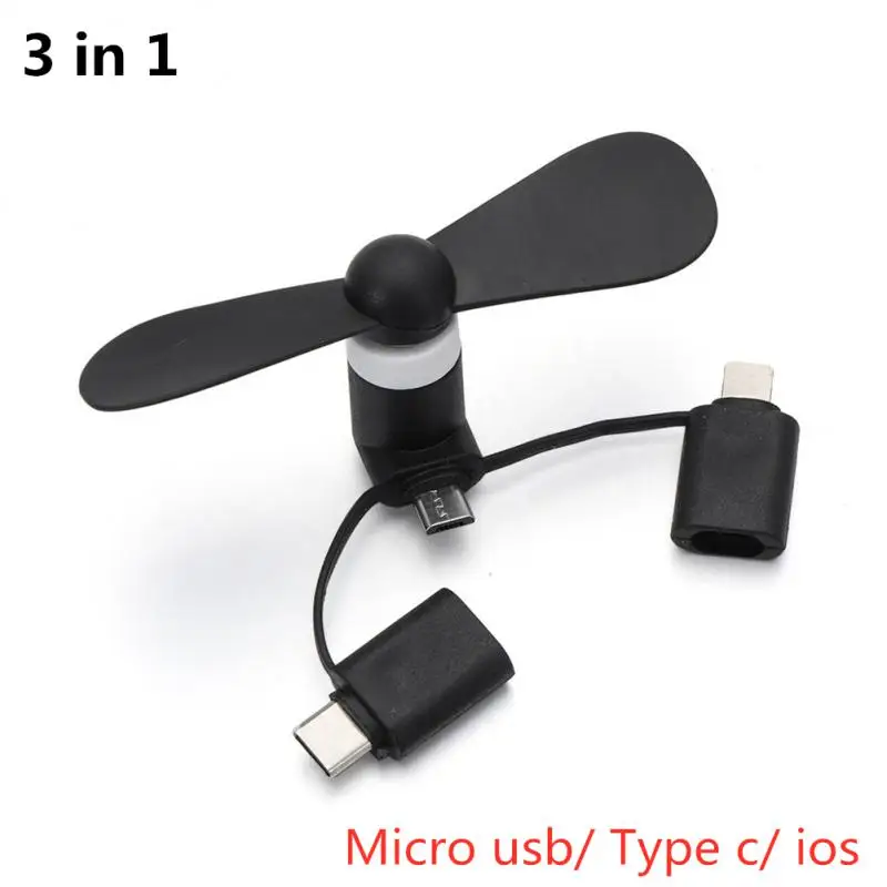 Portable-Mini-3-In-1-Mobile-Phone-Fan-Micro-USB-Adapter-Type-c-IOS ...