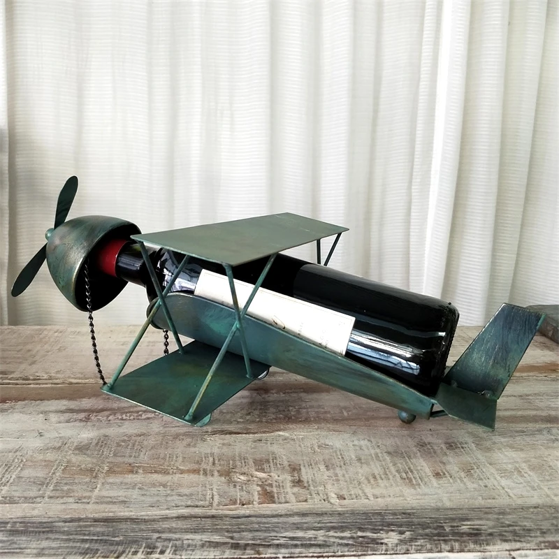 Shabby-Effect-Iron-Fighter-Model-Bottle-Holder-Metal-Airplane-Wine-Rest ...
