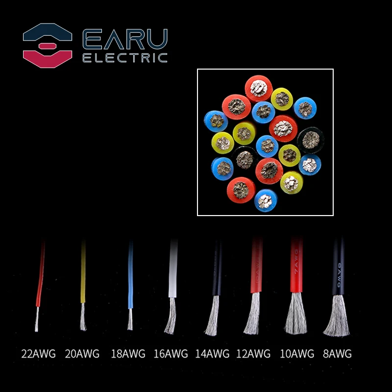 Earu 100-400M Heat-resistant Soft Electrical Silicone Wire Cable 8 10 12 14 16 18 20 22 24 26 28 ...