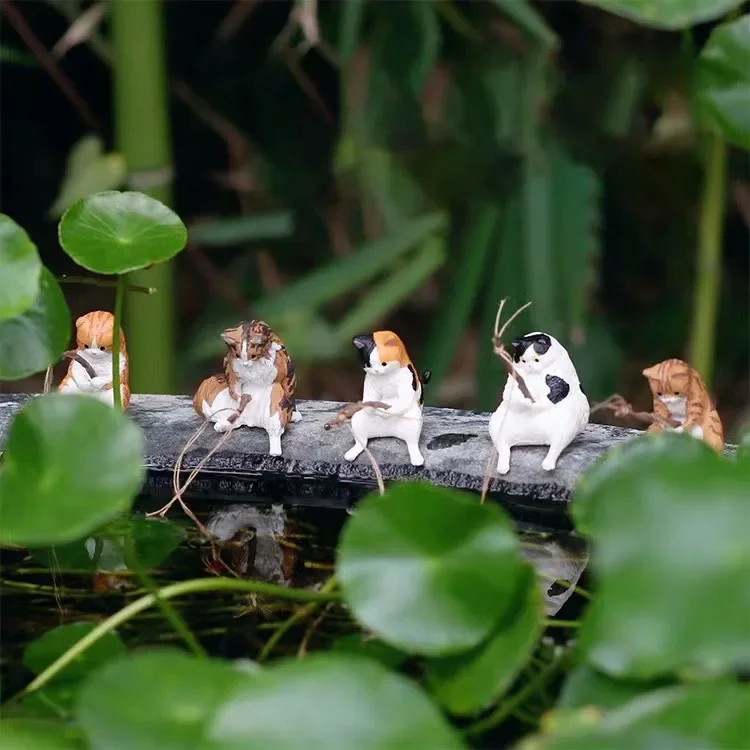 Cartoon-Resin-Figurines-for-Home-Decoration-Cat-Fishing-Decorations ...