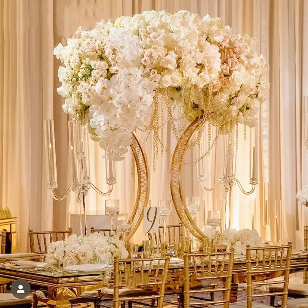 10 Pcs Gold Arch Stand Road Lead Wedding Table Centerpiece Flower Rack ...