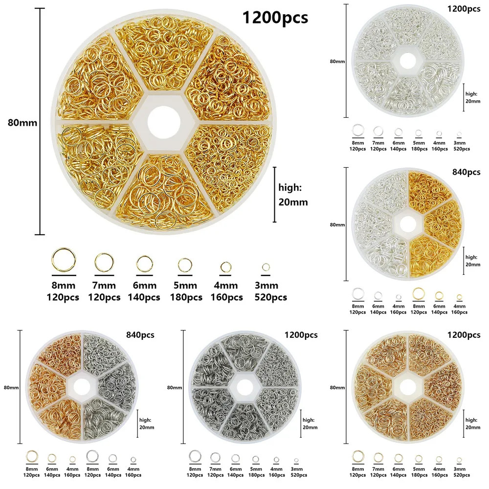 4 6 8mm Kc Gold Alloy Jewelry Open Jump Rings Set Accessory Kit For DIY ...