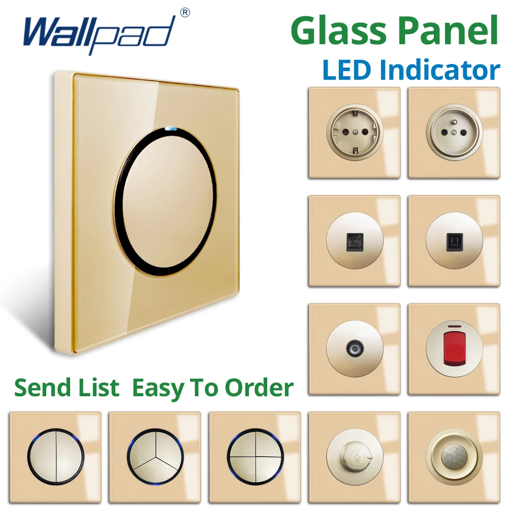 Wallpad-Gold-Tempered-Glass-Panel-Blue-LED-Indicator-Push-Button-Wall ...