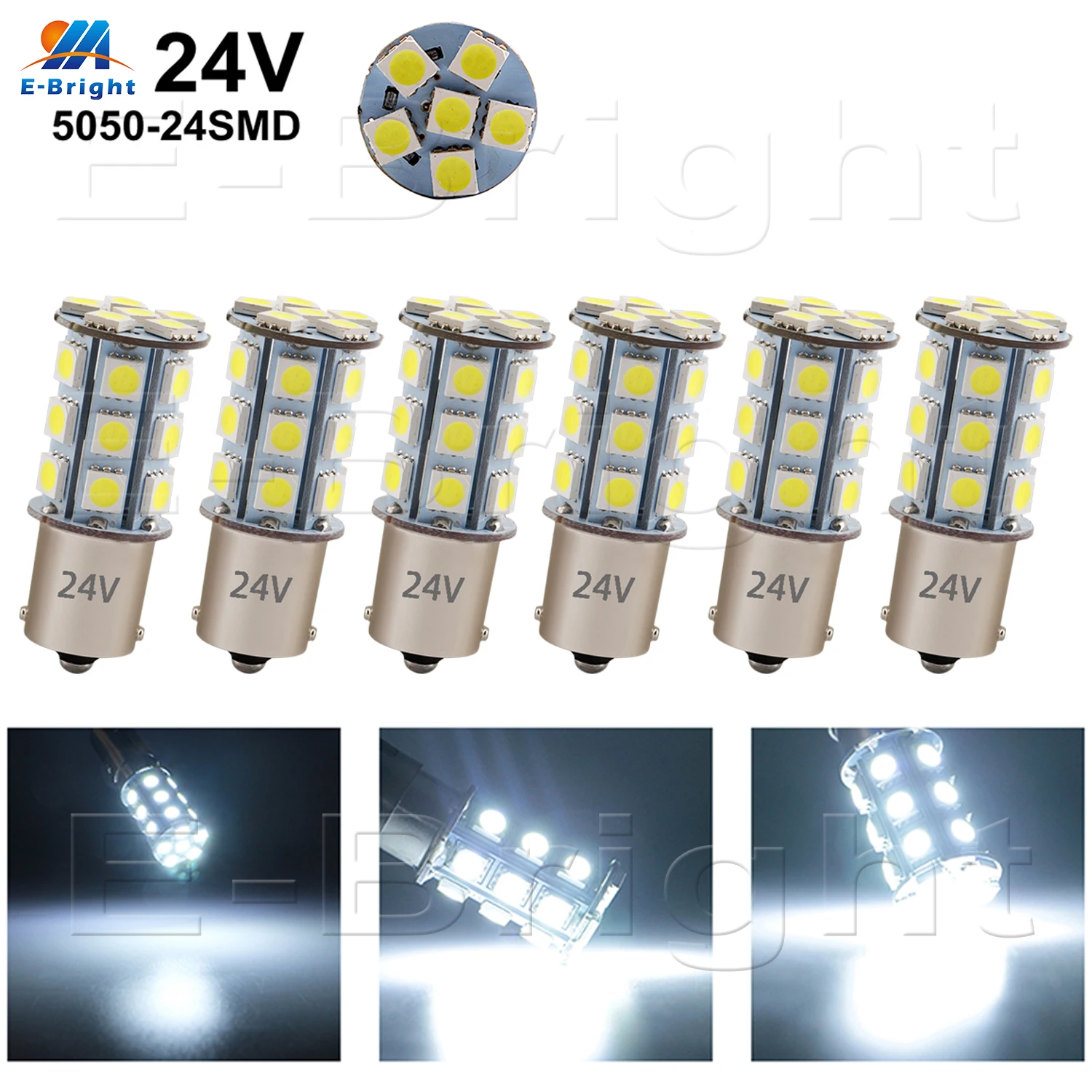 24V-P21W-DC-White-1156-BA15S-PY21-5W-Led-Bulbs-6PCS-24-SMD-Car-Truck ...