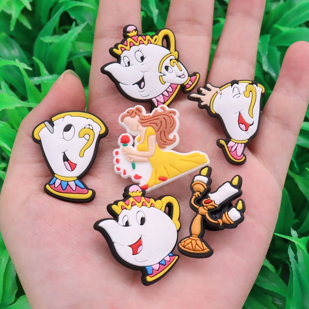 1-6Pcs Beauty and the Beast Belle Disney Shoe Buckle Charms Mrs. Potts ...