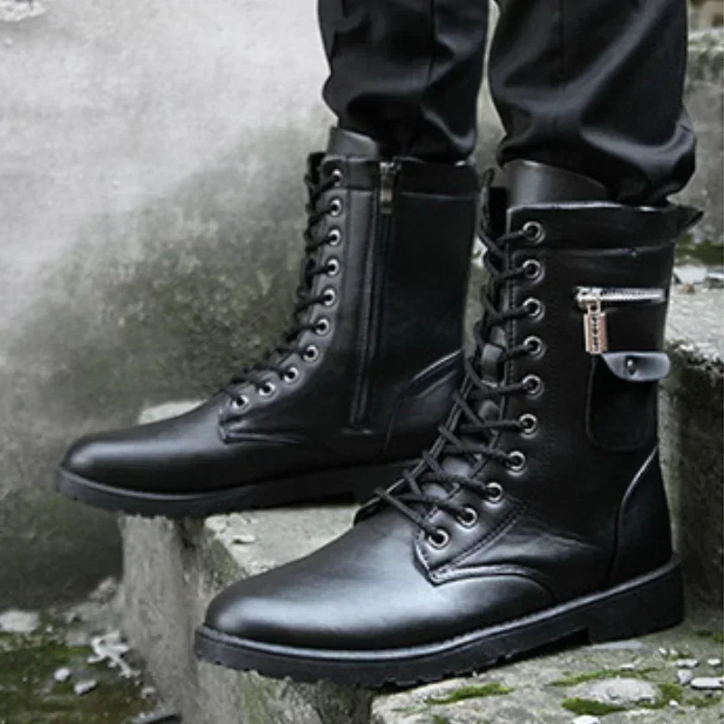 Botas-pretas-de-corte-alto-masculinas-sapatos-quentes-cal-ado-vintage ...