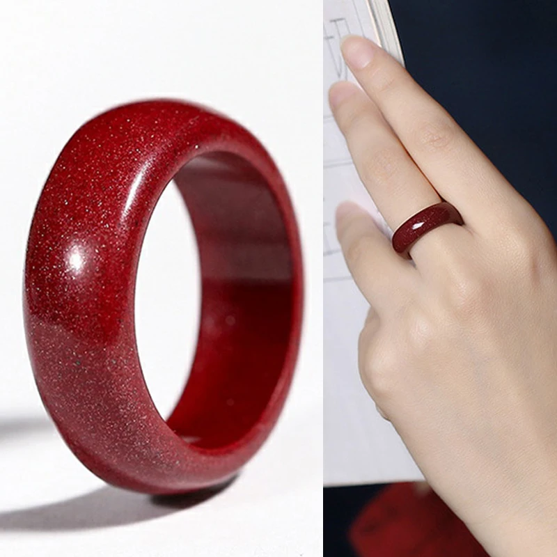 Red Cinnabar Ring Round Rings For Men And Women Couples Red Pair Ring ...