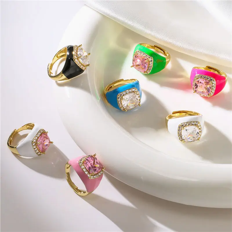 HECHENG,Multicolor Enamel Dripping Oil Zircon Open Ring For Women ...