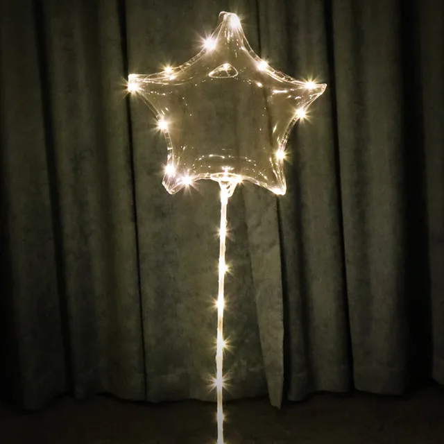 10 Sets LED Glowing Transparent Balloons Clear Heart/Star Shape Balloon ...