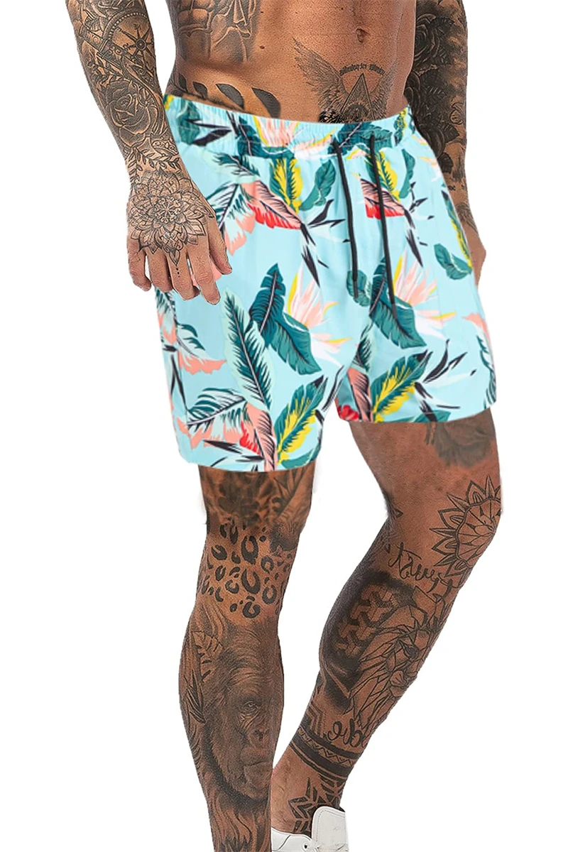 Men-s-Beach-Shorts-Bathing-Suits-With-Mesh-Lining-3D-Plant-Short-Beach ...