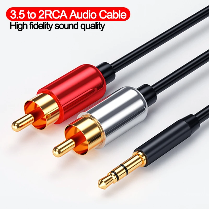 Cable auxiliar de Audio de 2 RCA a 3,5mm, adaptador macho de 3,5 a 2 ...