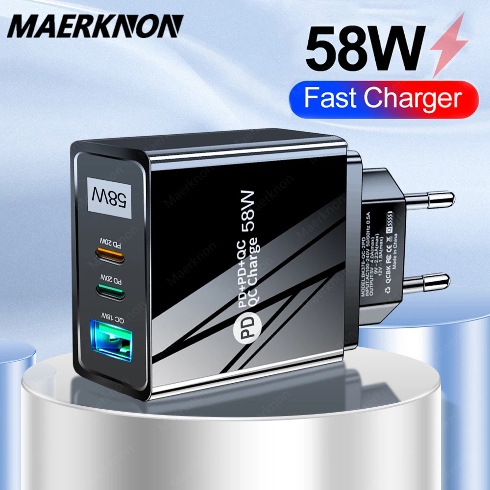 58w Usb Fast Charger Pd Type C Quick Charge Adapter Eu/us/uk/au Plug ...