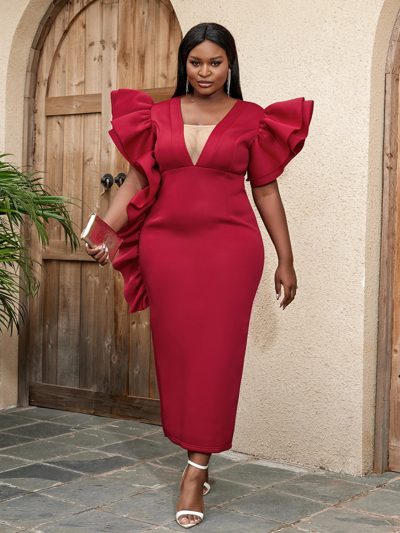 Plus-size-4XL-Sexy-Deep-V-Neck-Dress-Women-Elegant-Red-Maxi-Robes-Short ...