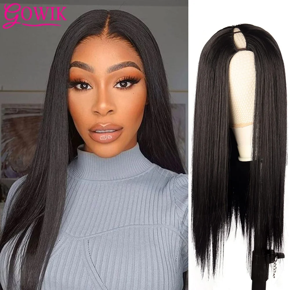 V Part Wigs Straight Brazilian Human Hair Wig for Black Women Full Head ...