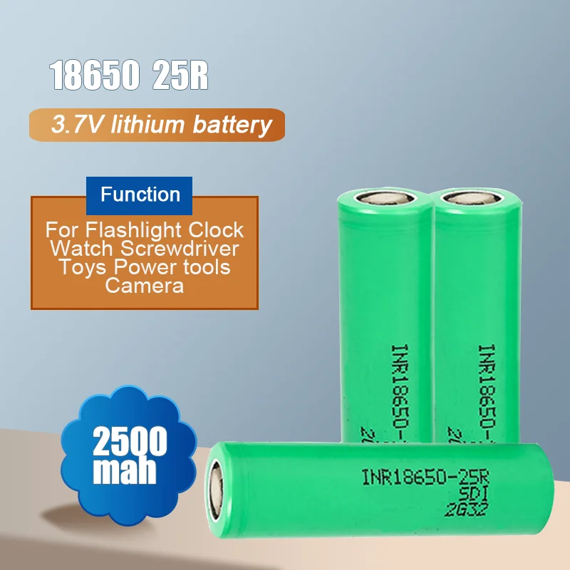 Original 25R 18650 INR18650 3.6V 2500mAh Rechargeable Lithium Battery ...