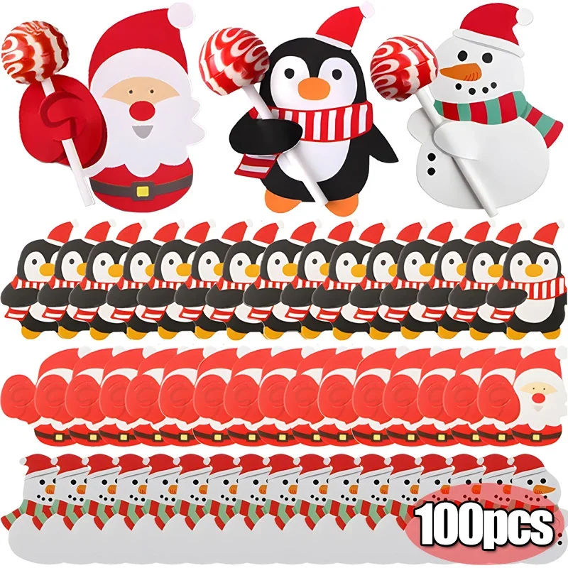 100-25Pcs-Christmas-Lollipop-Paper-Cards-Santa-Penguin-Snowman-DIY ...