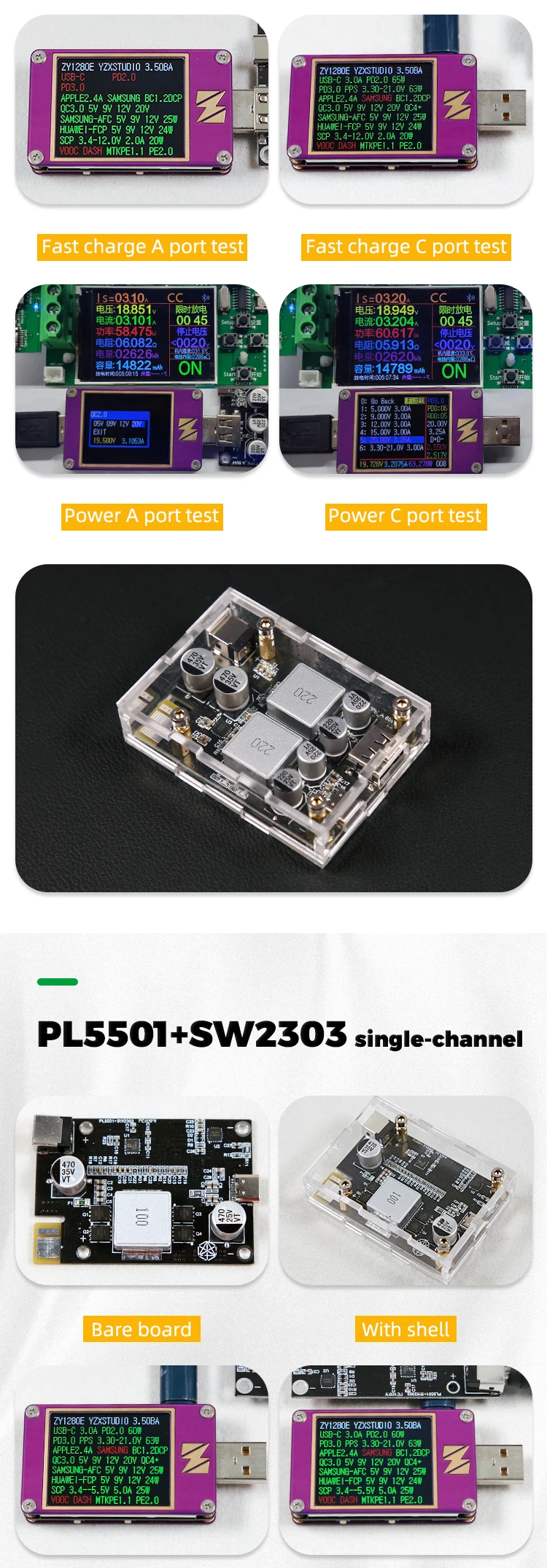 Acrylic Full Protocol Fast Charge Module Car Desktop Charger 100w Typec ...