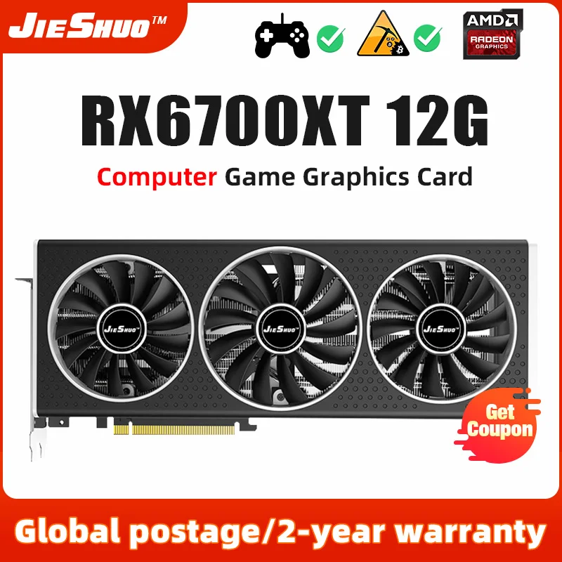 JIESHUO RX 6700XT 12G 192Bit 8+8pin GPU AMD Radeon RX6700XT 12GB ...