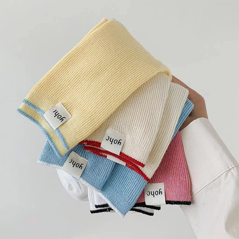 Cream-Colored-Socks-Spring-Summer-Medium-Length-Socks-Double-Needle ...