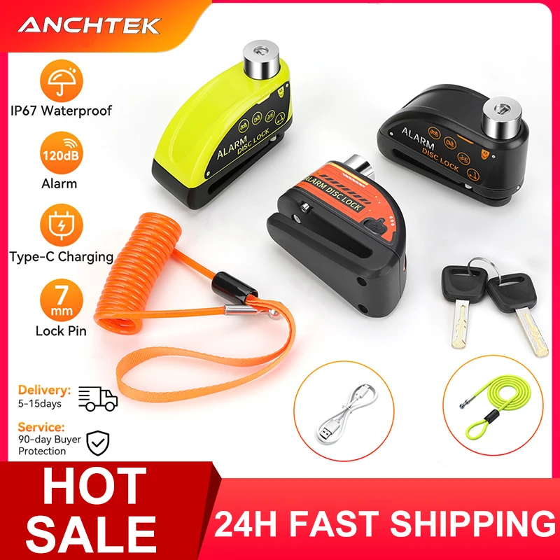 Anchtek-Motorcycle-Disc-Lock-Alarm-USB-Rechargeable-120db-Bicycle-Anti ...