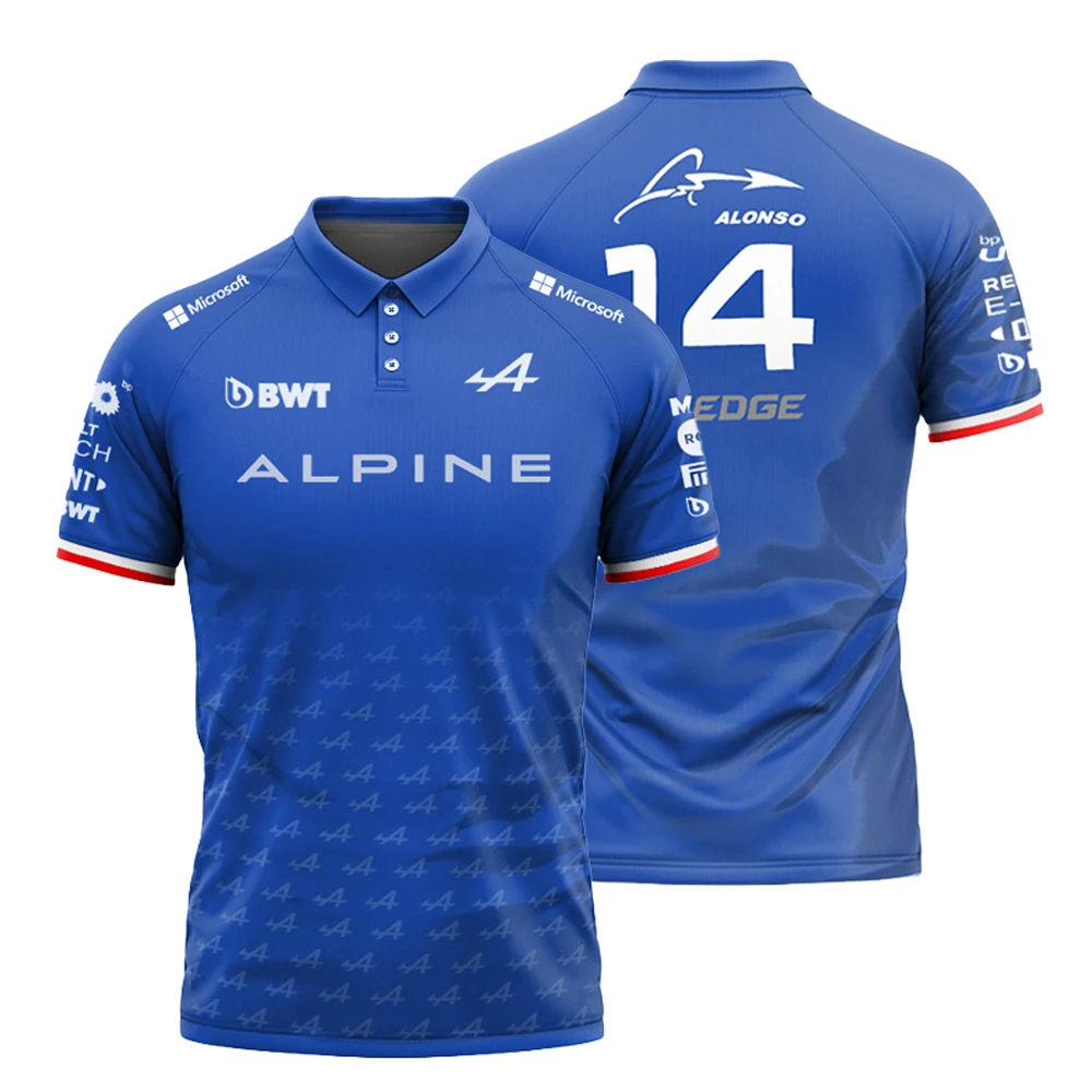 Camiseta de manga curta da Alpine F1 team azul, Alonso Formula One ...