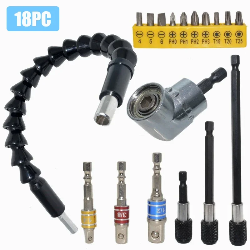 18-Pcs-Flexible-Extension-Screwdriver-Drill-Bit-for-Electronic-Drill ...