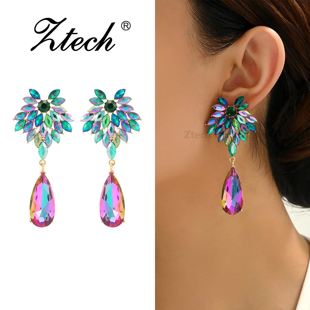 Luxury-Shiny-Colorful-Crystal-Glass-Dangle-Drop-Earrings-For-Women ...