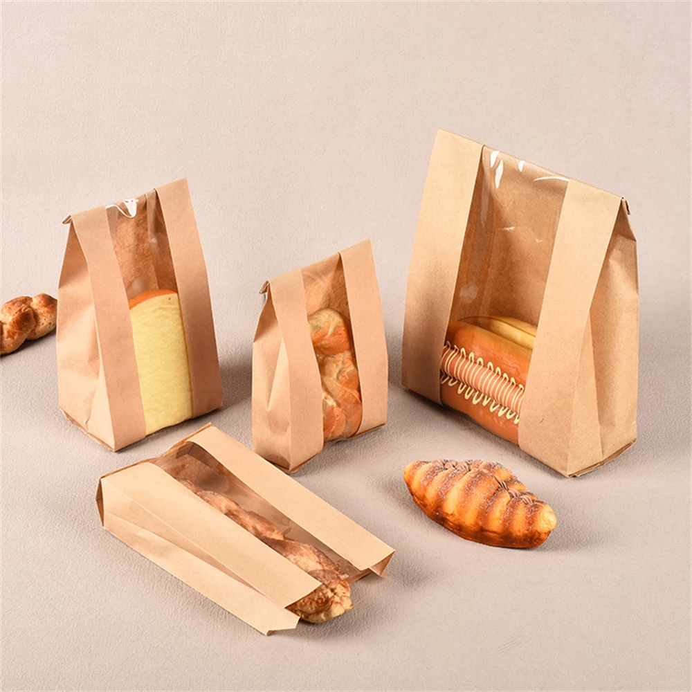 100pcs Kraft Paper Bread Bags for Homemade Bread Bakery Bag with Window ...