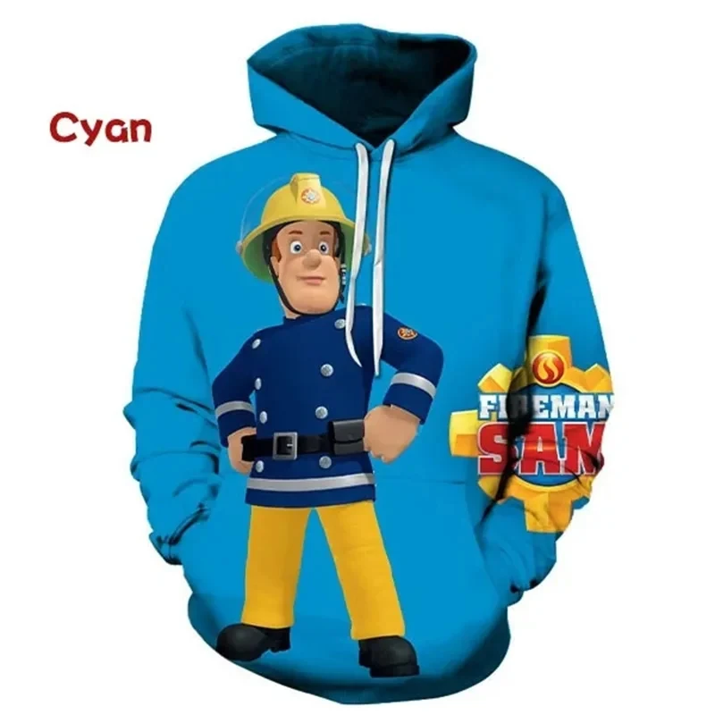 Funny Fireman Sam Graphic Hoodies for Kids Boys Cartoon Hoodie 3D ...