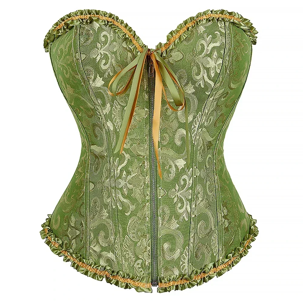 Women-Corset-Overbust-Zipper-Waist-Bustier-Top-Black-White-Pink-Beige ...