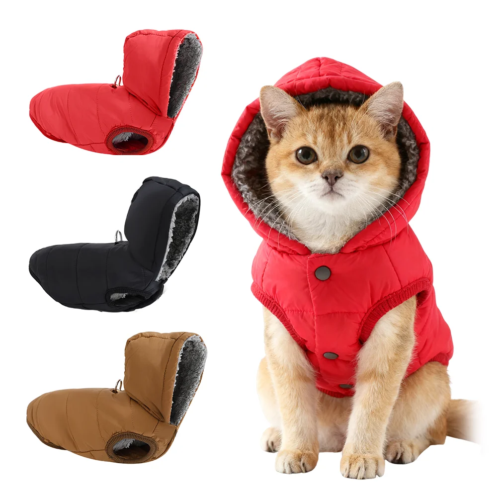 Winter Fleece Cat Clothes Warm Kitten Jacket Hoodies Waterproof Pet ...