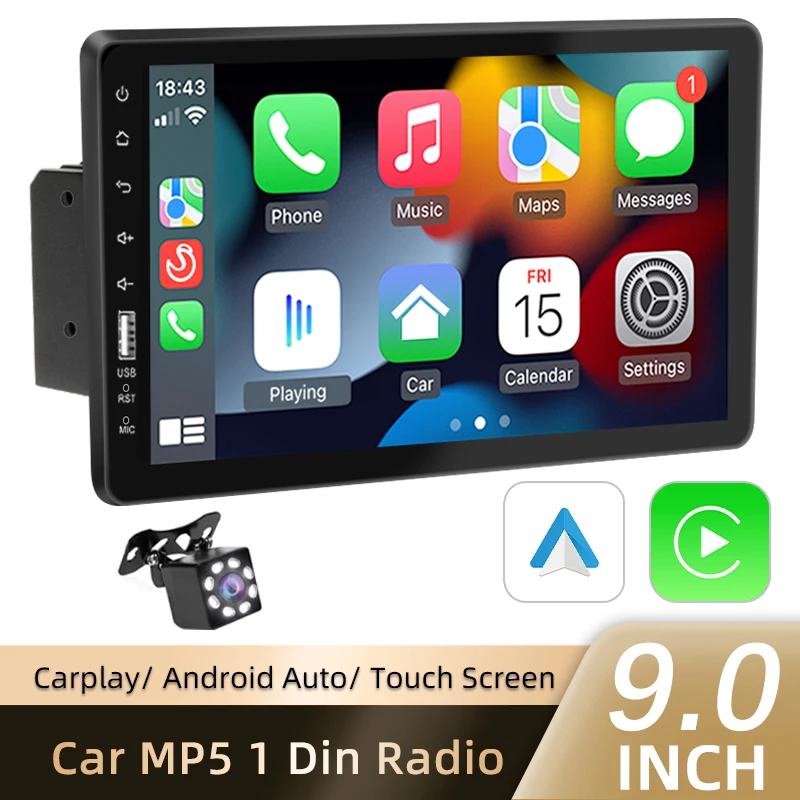 Car-Radio-1-Din-Carplay-Android-Auto-Multimedia-Player-9-Inch-Touch ...