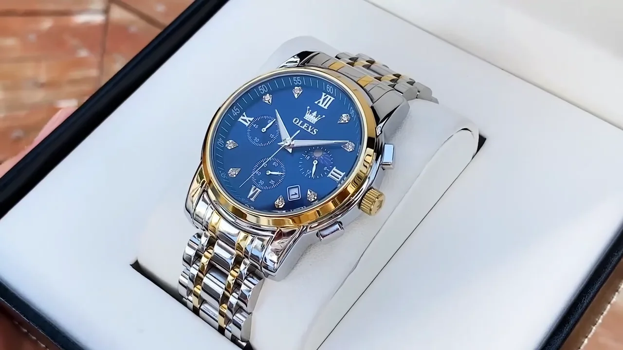 Olevs 2858 Silver Golden Two Tone Stainless Steel Chronograph Wrist ...