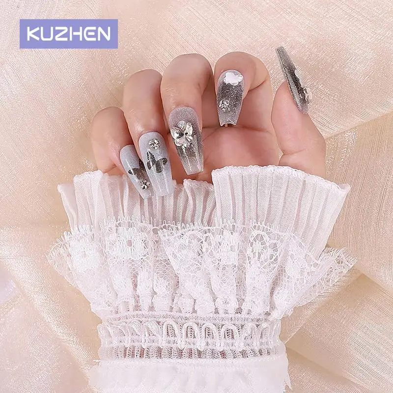Manicure-photo-lace-decorative-cuff-double-layer-mesh-horn-sleeve-Nail ...