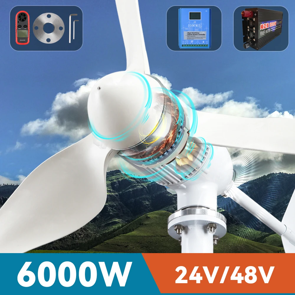 Windmill-Generator-Turbine-Power-4000w-6000w-12v-24v-48v-3blade-With ...