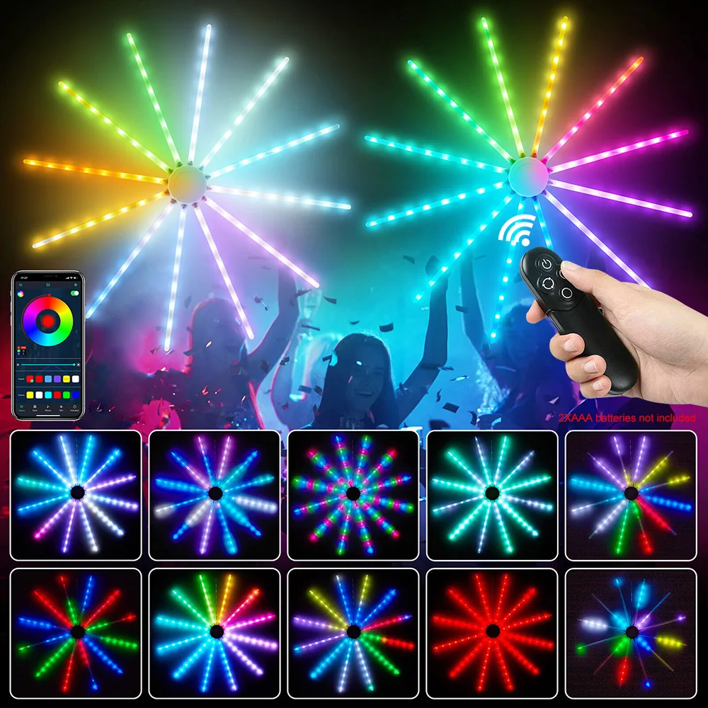 LED-Firework-Decora-o-Luz-RGB-Luz-Colorida-Controle-Remoto-Controle-App ...