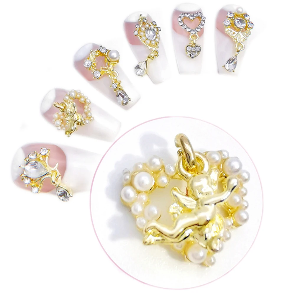 10Pcs-Luxury-Rhinestone-Nail-Dangle-Charms-3D-Pearl-Diamond-Alloy-Nail ...