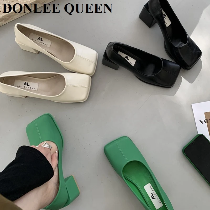 Zapatos de tacón grueso con punta cuadrada para Mujer, mocasines ...