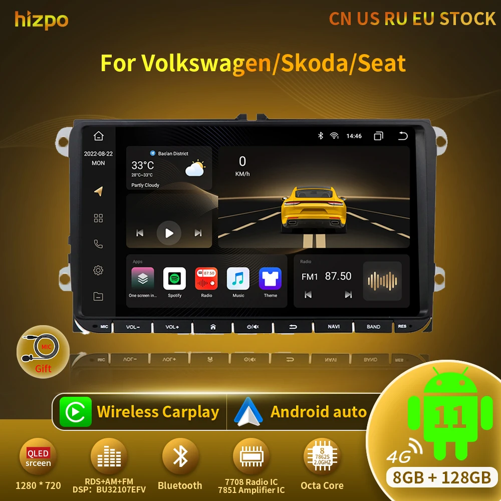 Hizpo Car Multimedia Player 2din Android 12 Radio For Vw Volkswagen Golf Polo Skoda Rapid ...