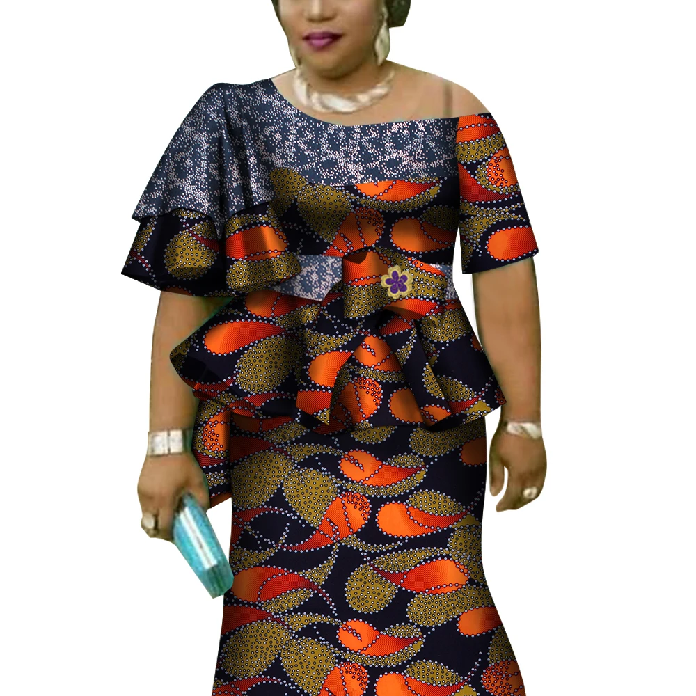 African-Ruffles-Sleeve-Print-Tops-and-Skirt-Sets-for-Women-Bazin-Riche ...