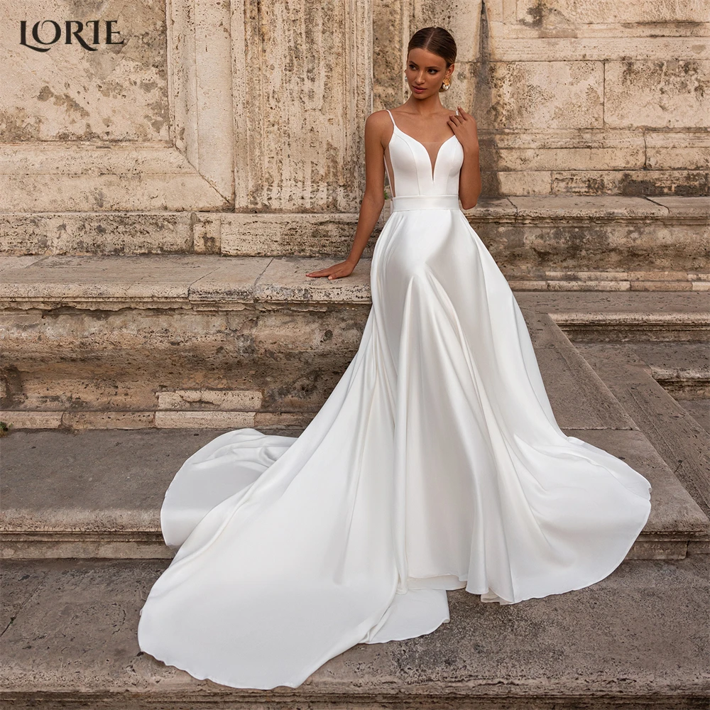 LORIE-Elegant-Satin-Wedding-Dresses-Deep-V-Neck-A-Line-Backless ...